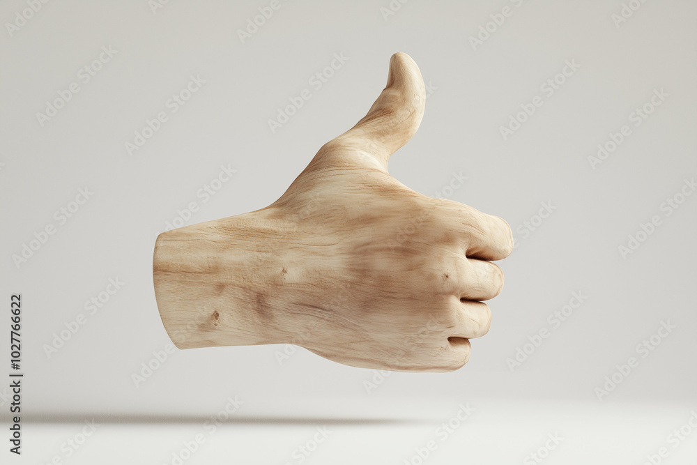 3d wooden hand thumb up, like symbol. Good feedback, positivity concept ...
