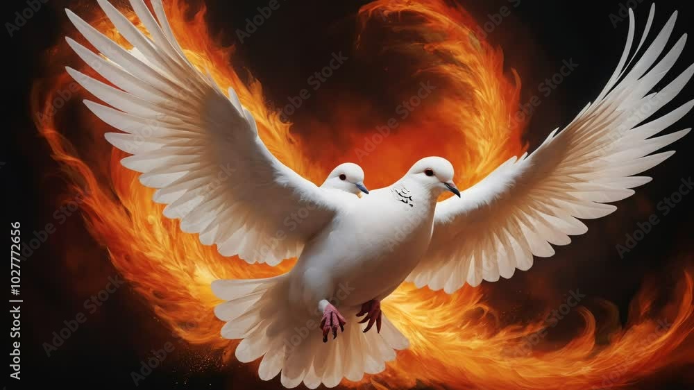 The sacred white dove floated amidst the blazing flames. The dove's ...