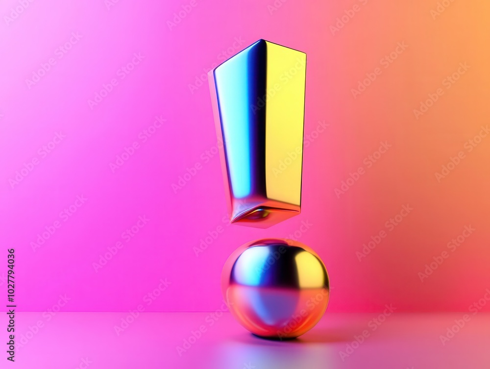 vibrant 3d exclamation mark with dynamic lighting, metallic sheen, and ...