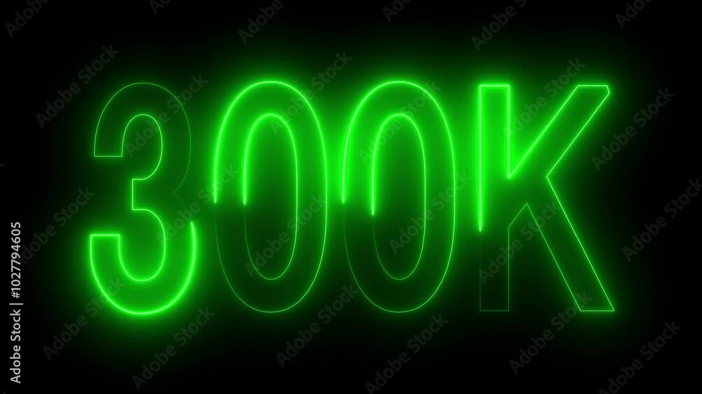 300K text animation by green colored neon on black background. Stock ...