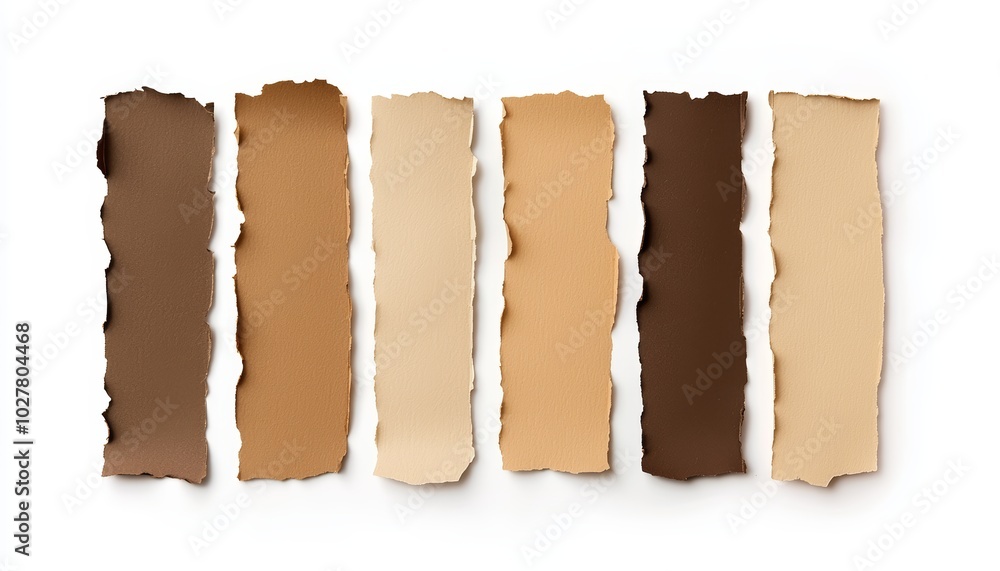 Gradient shades of brown paper strips, ripped edges, isolated on white ...