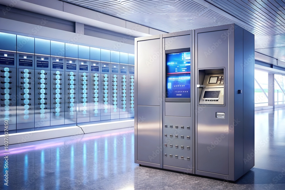 Modern Travel Locker. A Metallic Body and Glass Door futuristic Travel ...