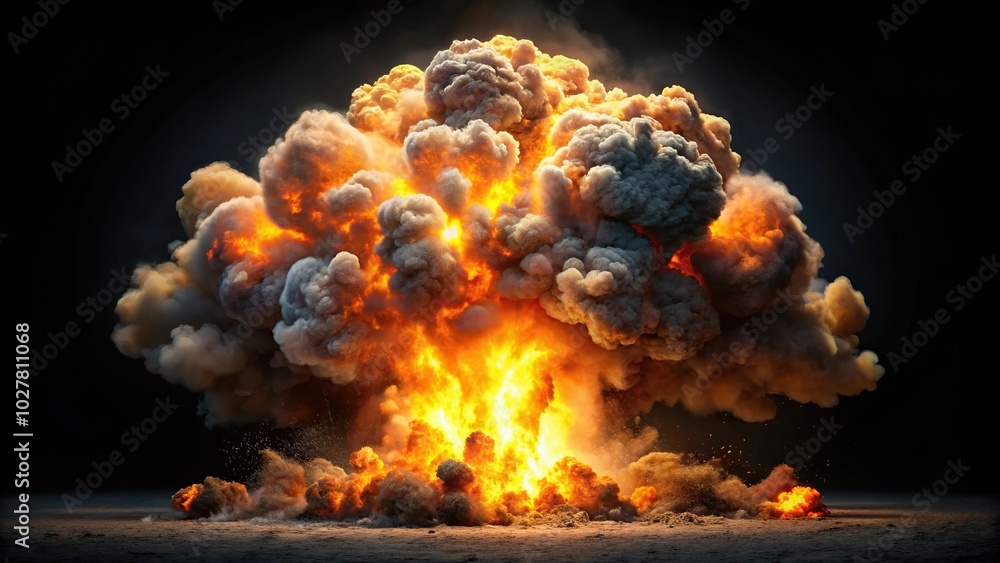 Explosion bomb with fire and smoke emitting heat and danger resembling ...