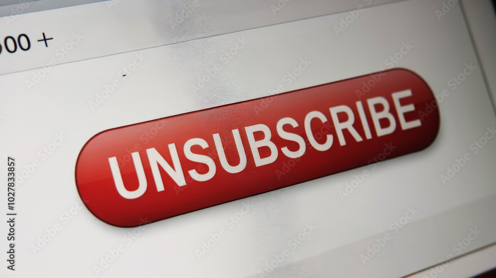 Red unsubscribe button on a digital interface, white isolate background ...