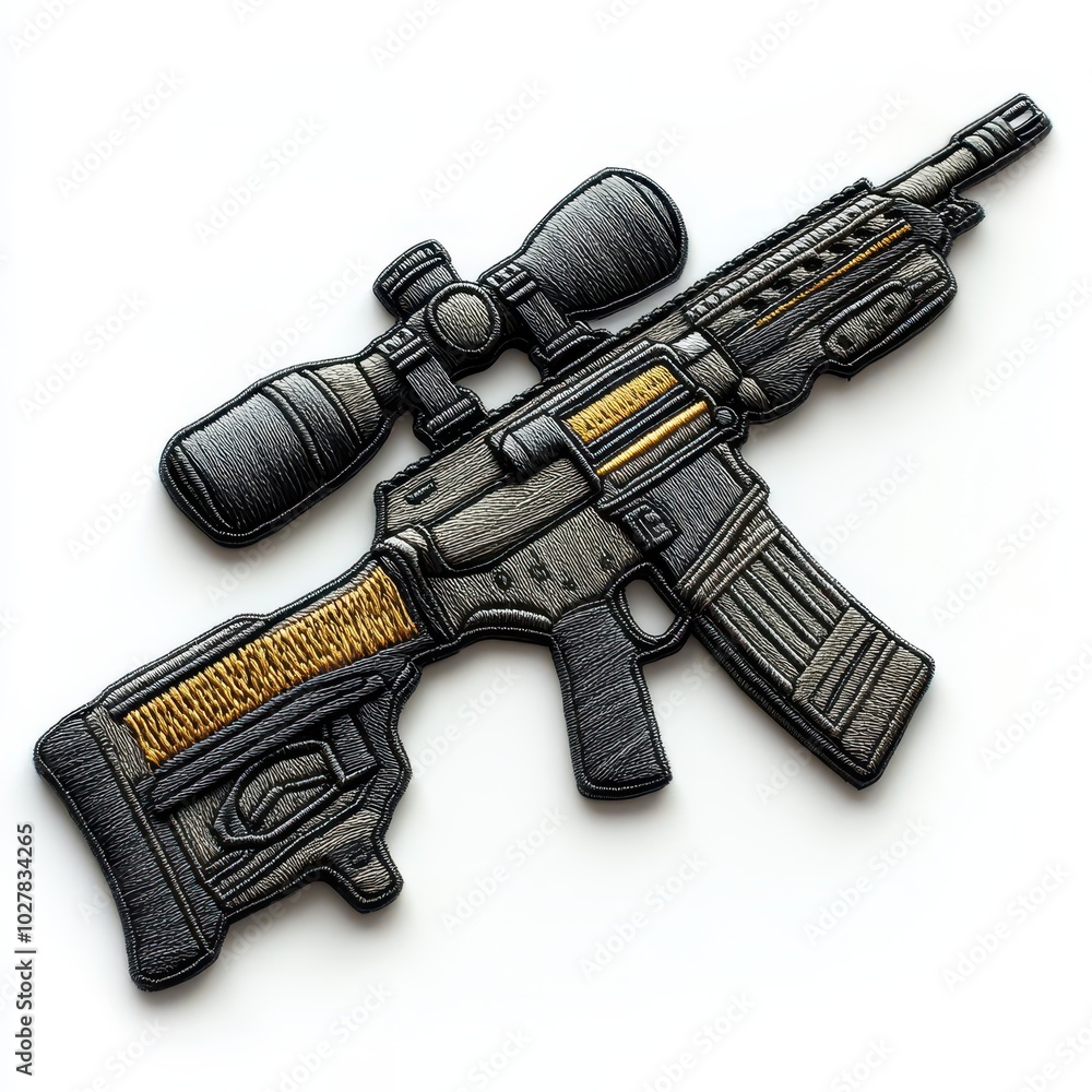 Rifle with scope embroidered patch badge on isolated white background ...