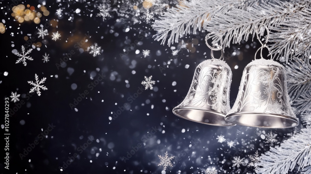 Elegant Christmas background with silver bells and snowflakes Stock ...