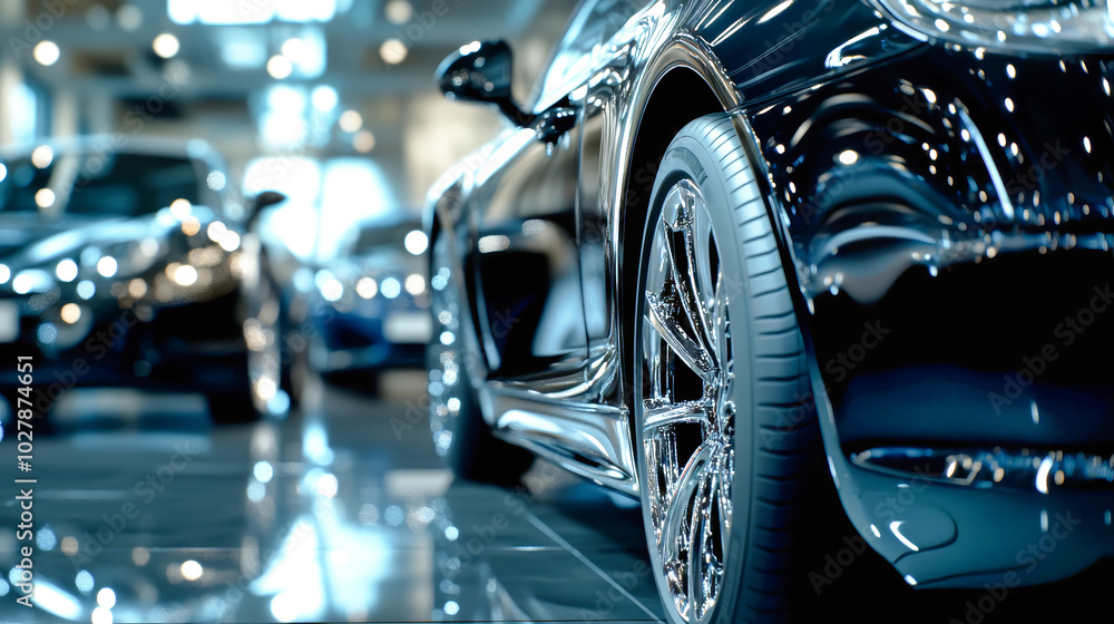Elegant black luxury cars showcased with stunning chrome wheels in a ...