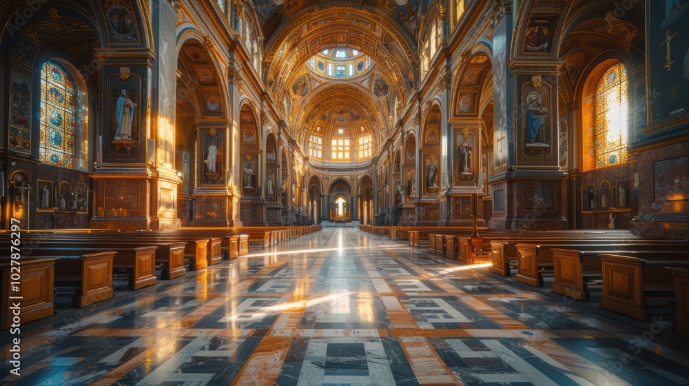 This image captures the interior of a grand, intricately designed ...