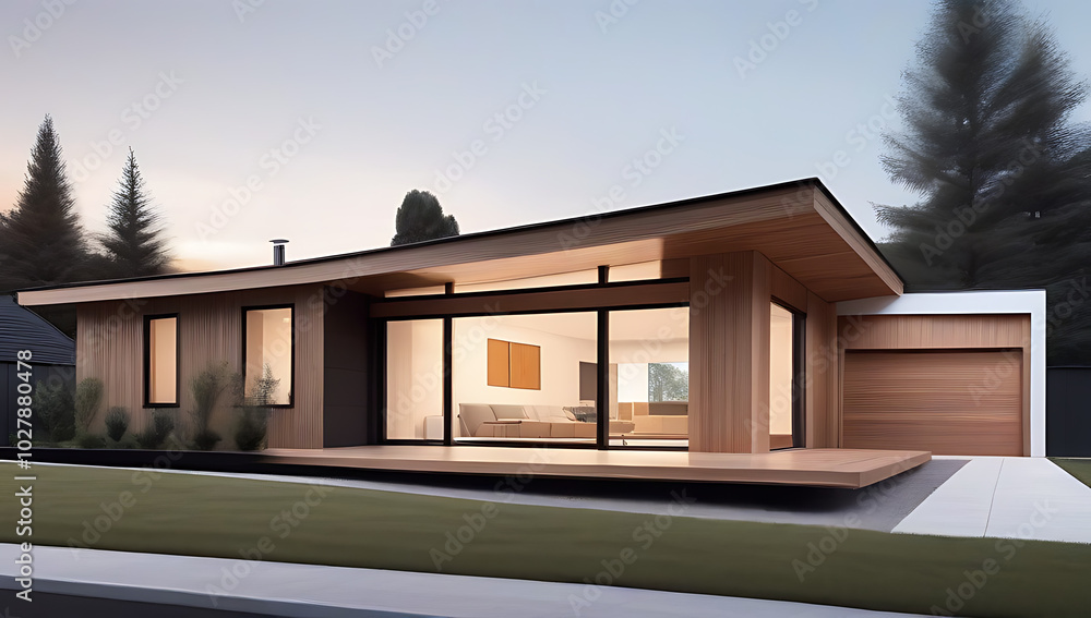 modern ranch style private house timber wood cladding residential ...