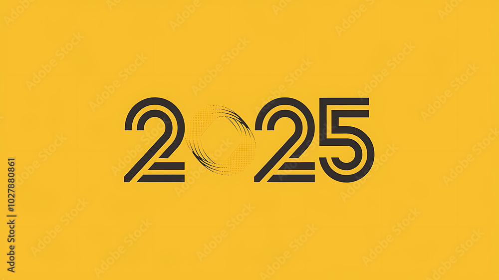 Black bold 2025 on yellow background, Minimalist New Year design for ...