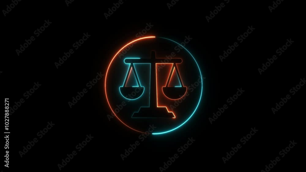 Glowing neon scale icon concept. neon scales of justice animation. A ...