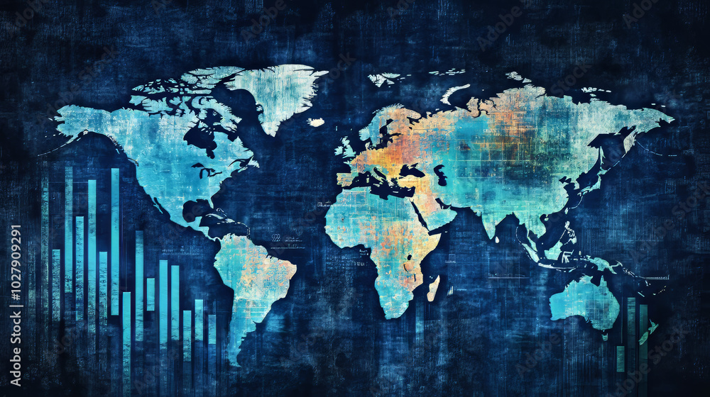 This image shows a global business concept, using a world map and ...