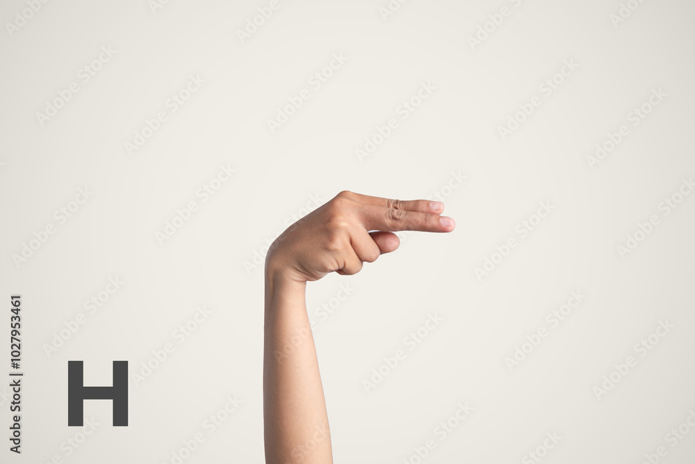 Deaf Sign alphabet of H, American Sign Language ASL. Isolated object ...
