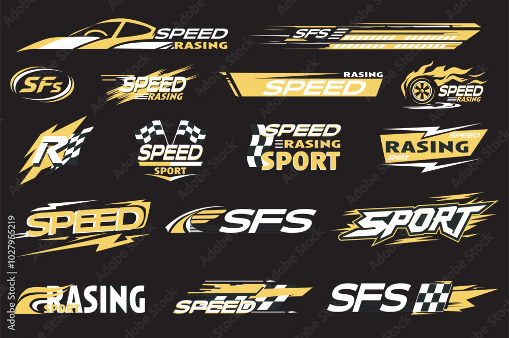 Sport car stickers mega set elements in flat graphic design. Collection ...