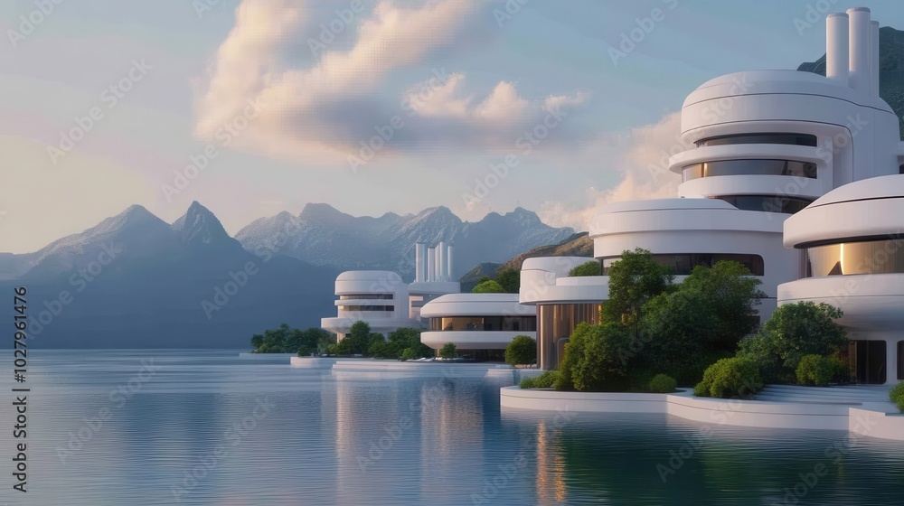 A futuristic city using water as a primary energy source, with hydro ...