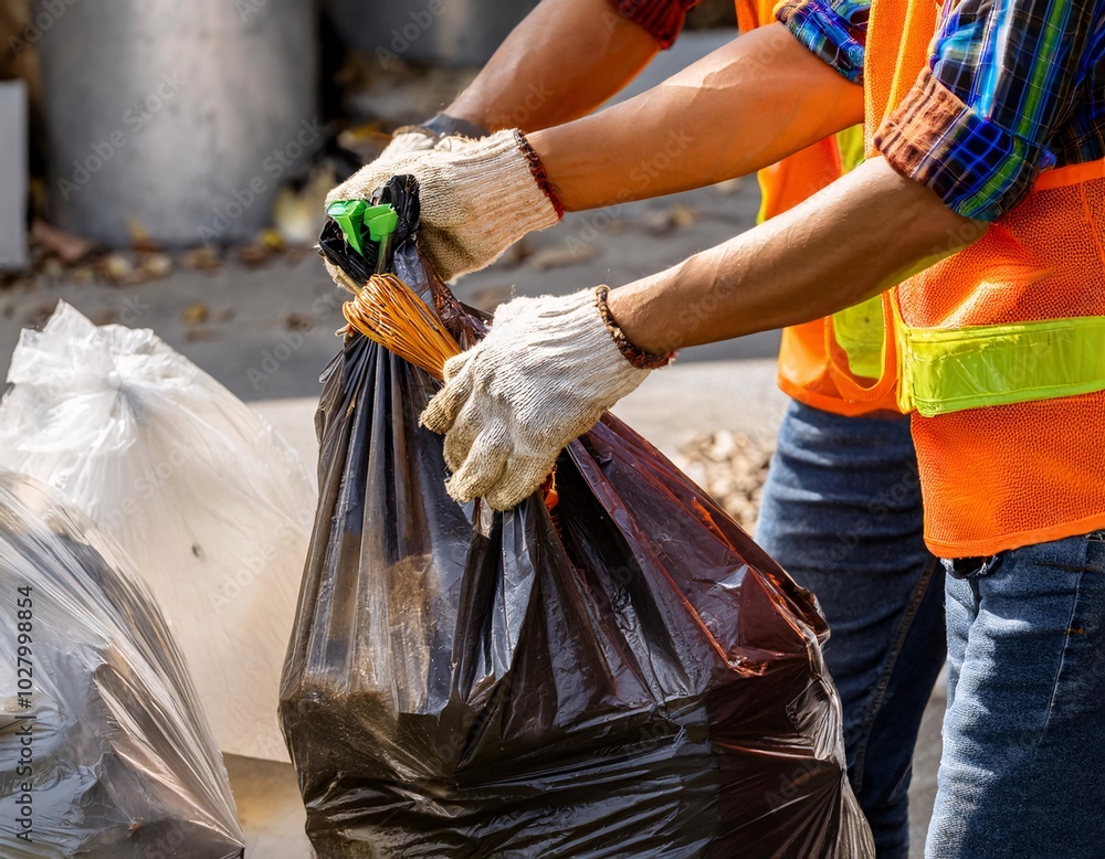 Waste management workers in large cities are carrying out roadside ...