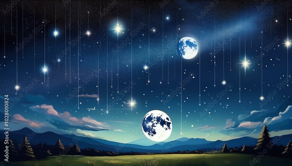 falling stars moon photoshop overlays night sky illustration starry sky ...