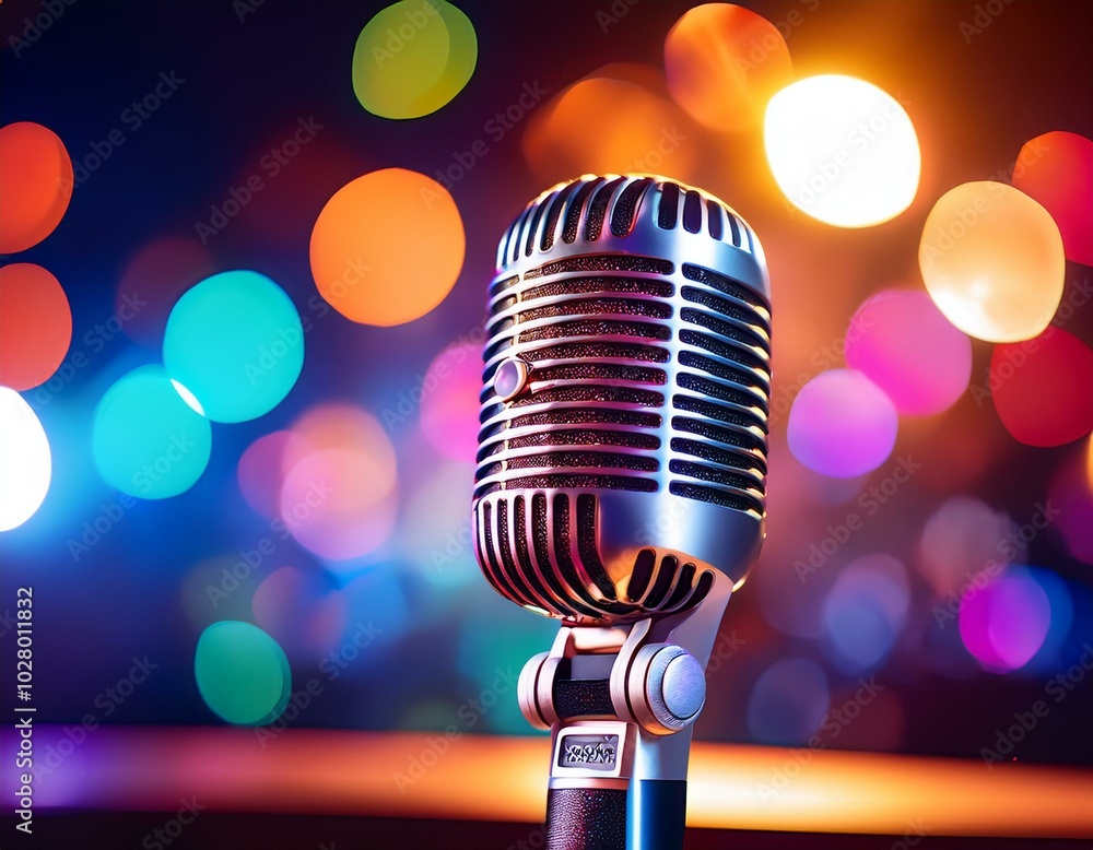 microphone on stage close up mic closeup karaoke night club bar music ...