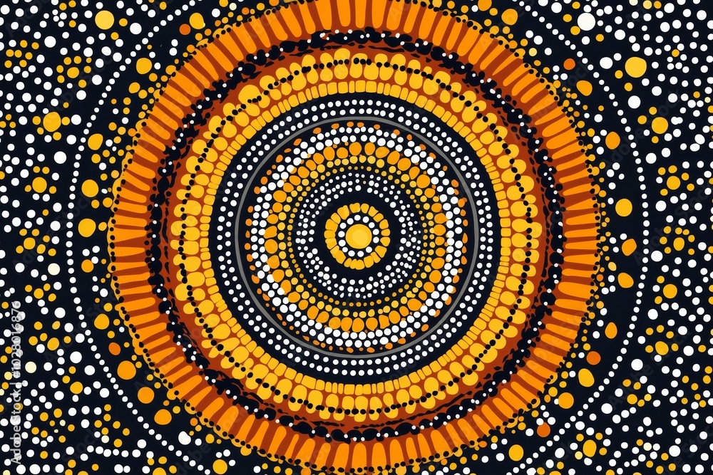 Aboriginal-inspired dot painting featuring vibrant circular patterns ...