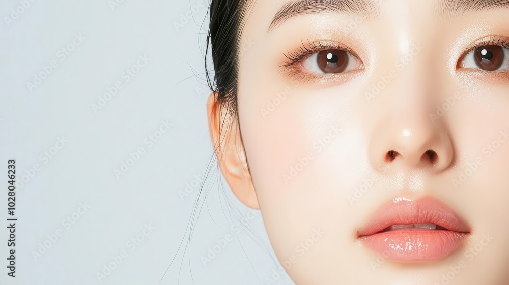 Closeup of an Asian man s face with smooth skin and subtle highlights ...