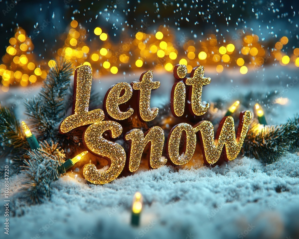 Festive "Let it Snow" Sign Amidst Glowing Christmas Lights and ...