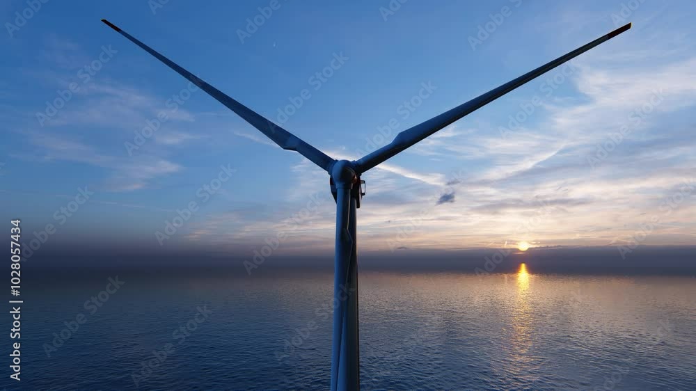 Windmill park. Offshore wind turbines farm on the ocean. Sustainable ...