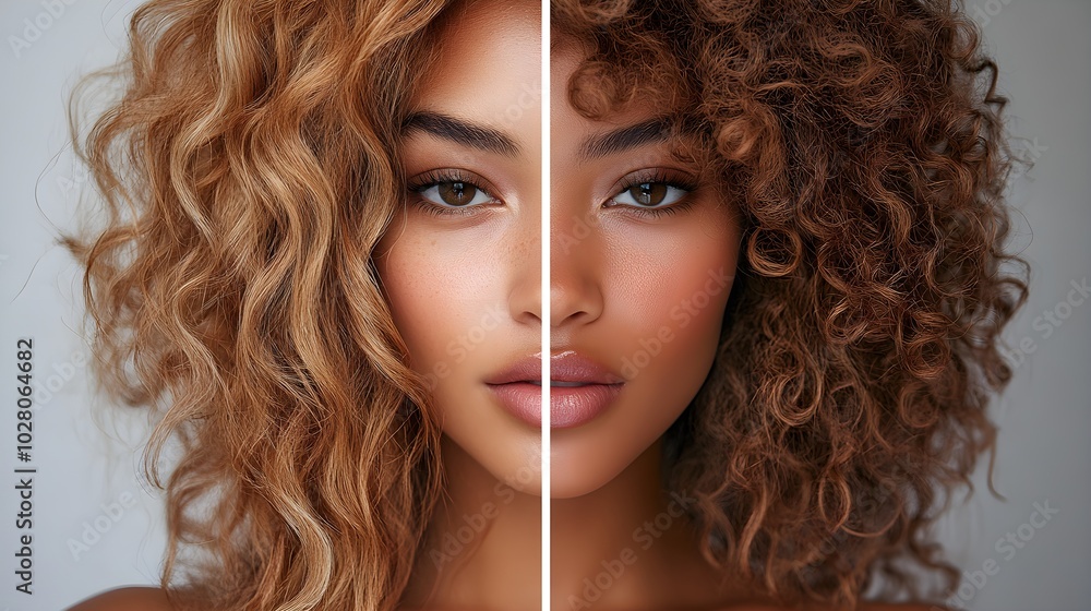 Side-by-side curly hair transformation, from tangled to glossy, defined ...