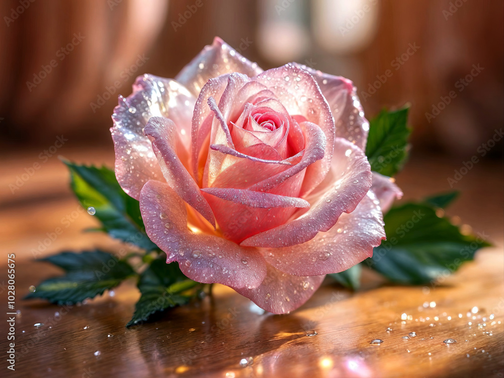 Sparkling Pink Crystal Rose with Natural Backlit Lighting and Water ...