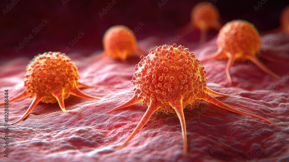 Microscopic view of vibrant cancer cells, showcasing their unique ...