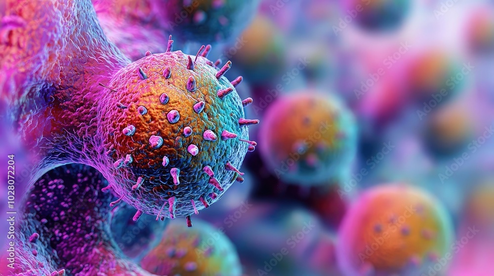 Colorful microscopic view of bacteria on a white isolated background ...