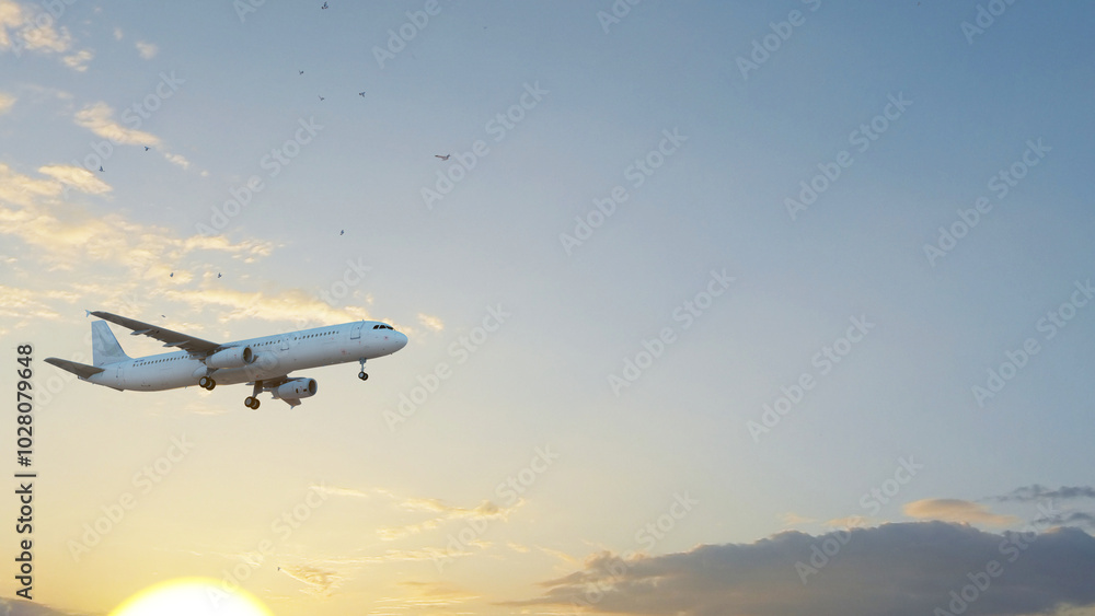 ULTRA HD. Airplane flies in blue sky. Travel. Airplane takes off ...