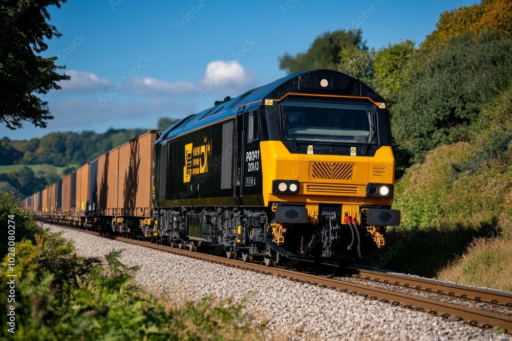 Photo & Art Print A powerful locomotive pulling a line of freight ...
