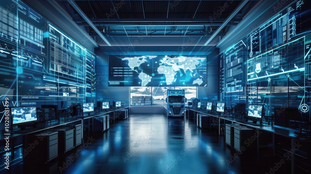 The control center showcases advanced technology with large displays ...