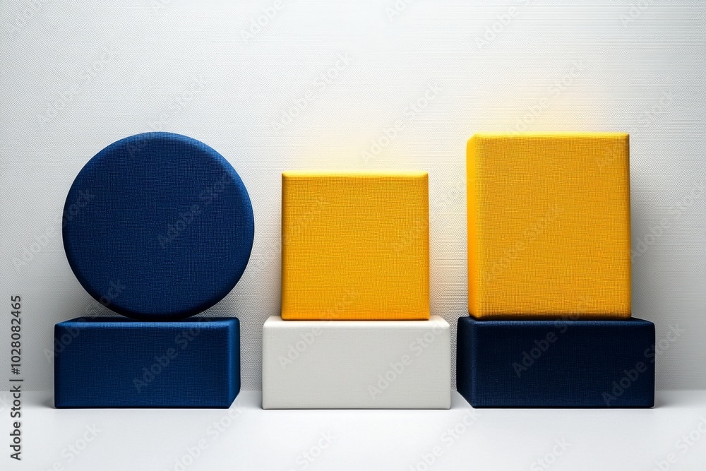 Minimalist design of a blue circle and yellow square, placed side by ...