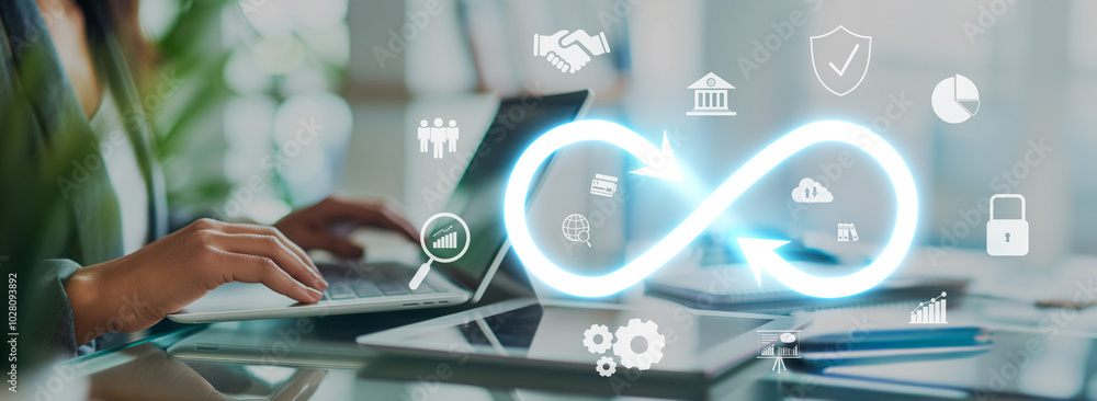 Business person embrace infinite possibilities and essence of infinity ...