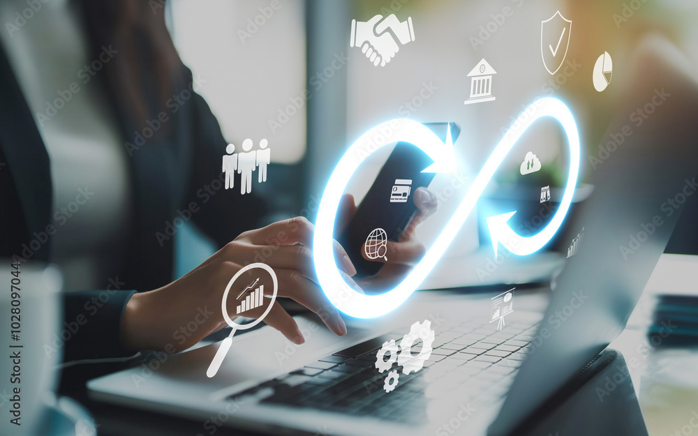 Business person embrace infinite possibilities and essence of infinity ...