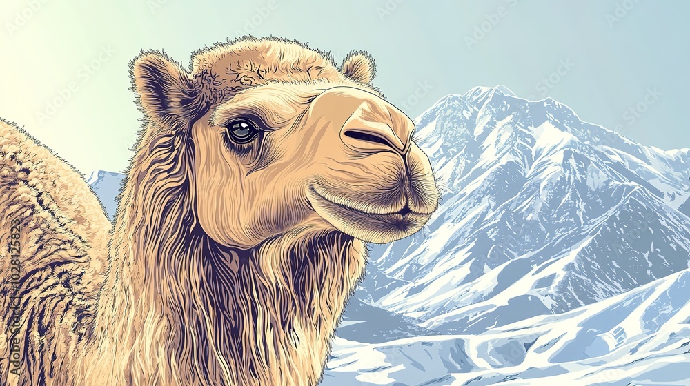 An exquisite vector illustration of a majestic Bactrian camel standing ...