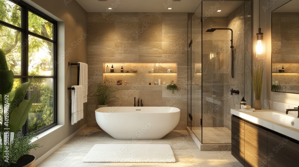 Luxury bathroom with wellness and spa features, depicting a space ...