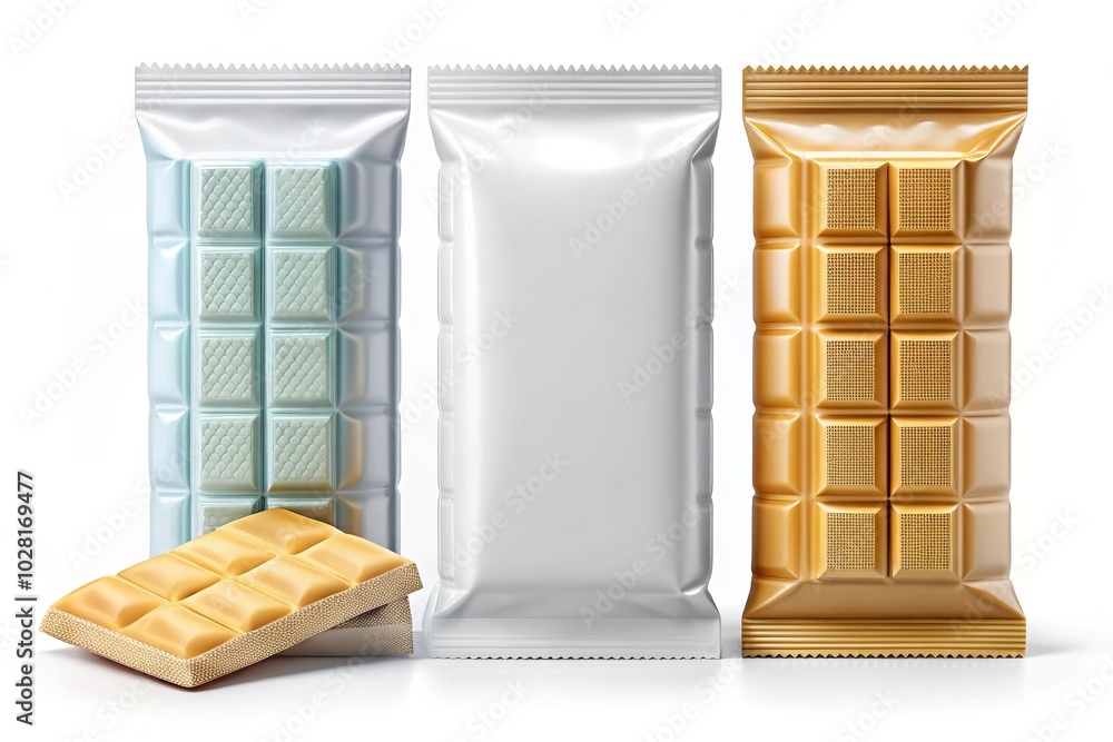 Realistic 3D Chocolate Bar and Snack Packaging Mockup with White ...