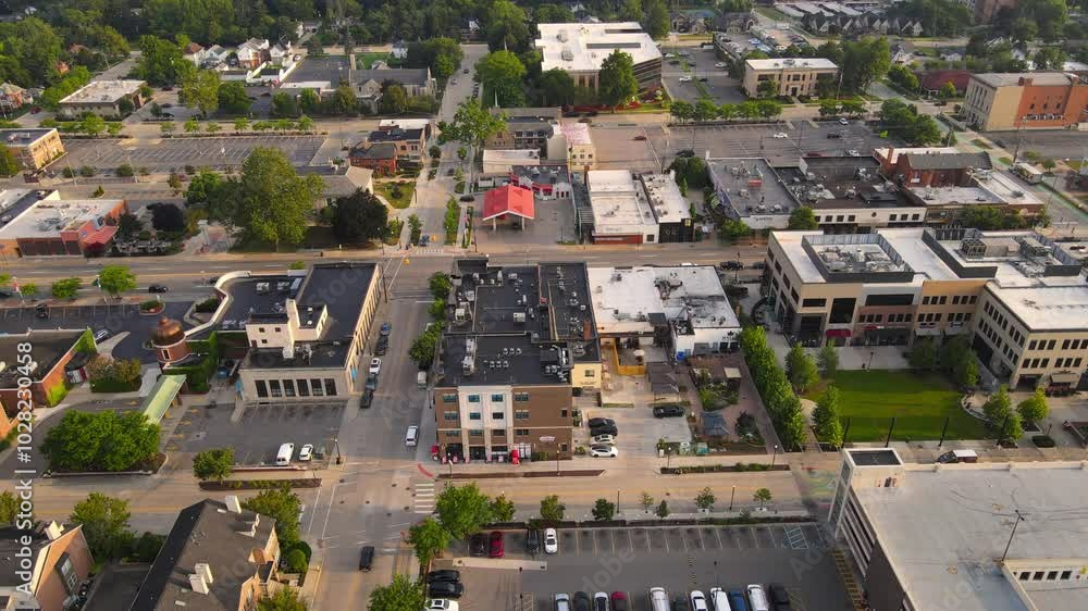 Vidéo Stock Cozy downtown of Dearborn township in Michigan, USA, aerial ...