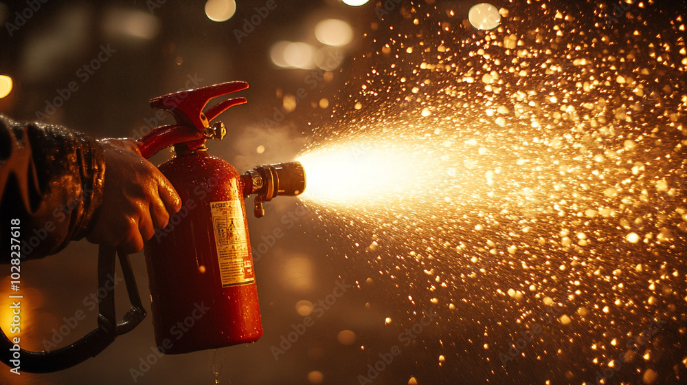 hand confidently grips a fire extinguisher, symbolizing safety ...