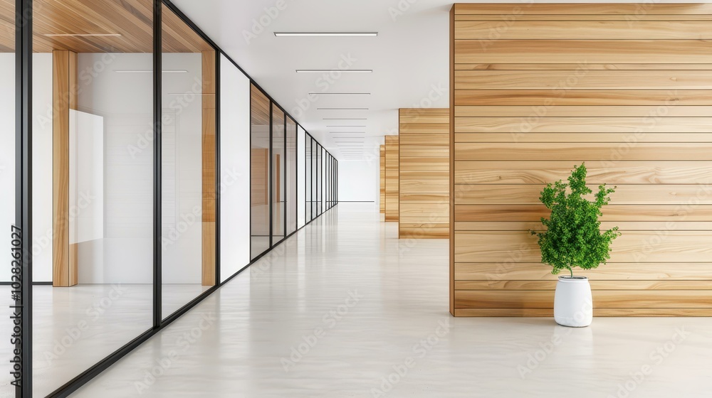 Experience a sleek office corridor featuring a contemporary glass ...