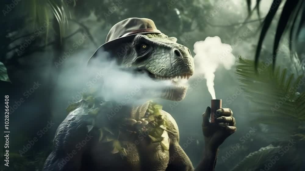 video of T-Rex is smoking sigaret and drinking beer in the jungle Відео ...