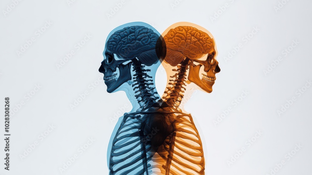 Stylized human figures revealing skeletal systems in multiple shades ...