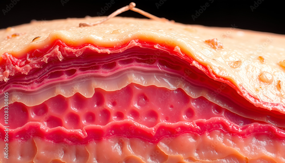 A crosssection of the skin highlighting the stratified layers of ...