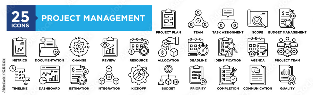Vetor de Project Management icon collection set. Containing design ...
