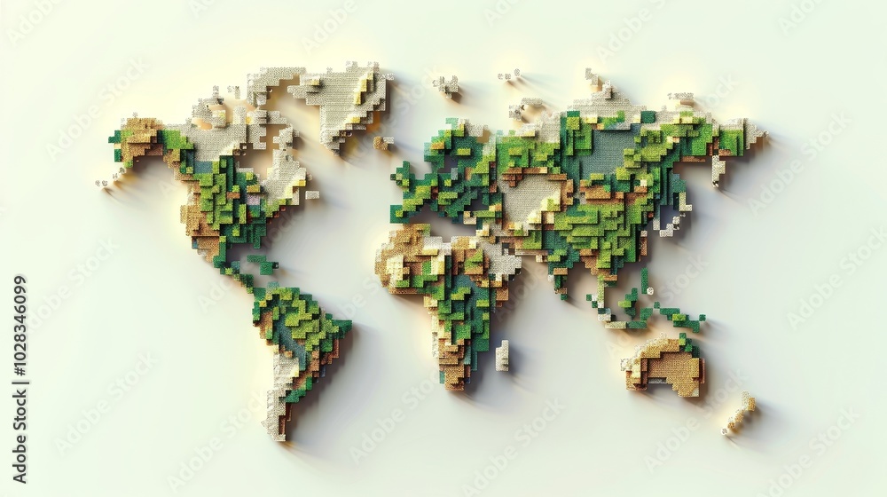 The simple white pixel style world map logo, designed in a square form ...