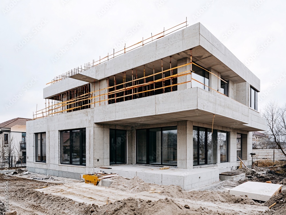 Ilustrace „2408 31.A two-story villa under construction, with its ...