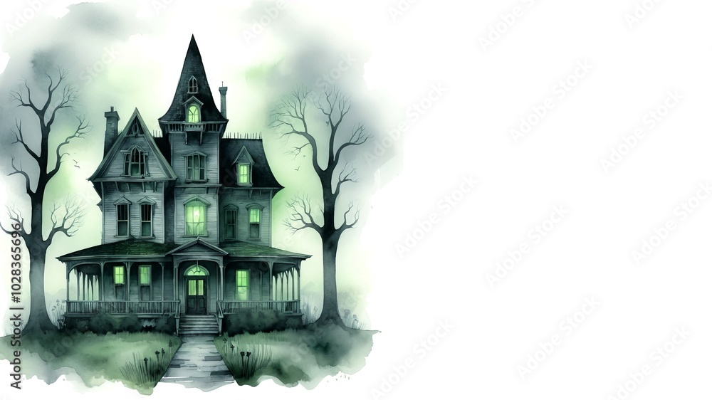 Haunted Mansion Mystery: A spooky watercolor painting of a haunted ...