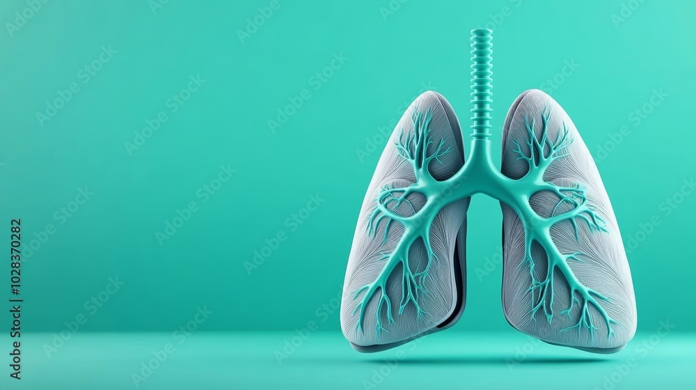 Anatomical 3D model of lungs with vascular details, emphasizing ...